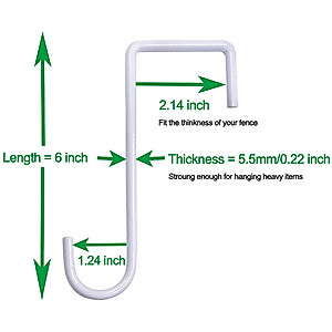 HiGift 12 Pack Vinyl Fence Hooks, 2 x 6 inch Patio Hangers Powder Coated Steel Fence Hangers for Hanging Plants, Planters, Bird Feeders, Lights, Pool Tools (White)