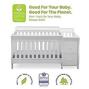 Delta Children Bentley S 4-in-1 Convertible Crib and Changer - Greenguard Gold Certified, White