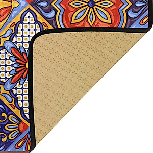 STAYTOP Mexican Talavera Ceramic Tile Pattern Kitchen Rugs,Polyester Non Slip Cushioned Mats Antifatigue Comfort Floor Mat Doormat for Kitchen Washroom Bedroom 39x20in