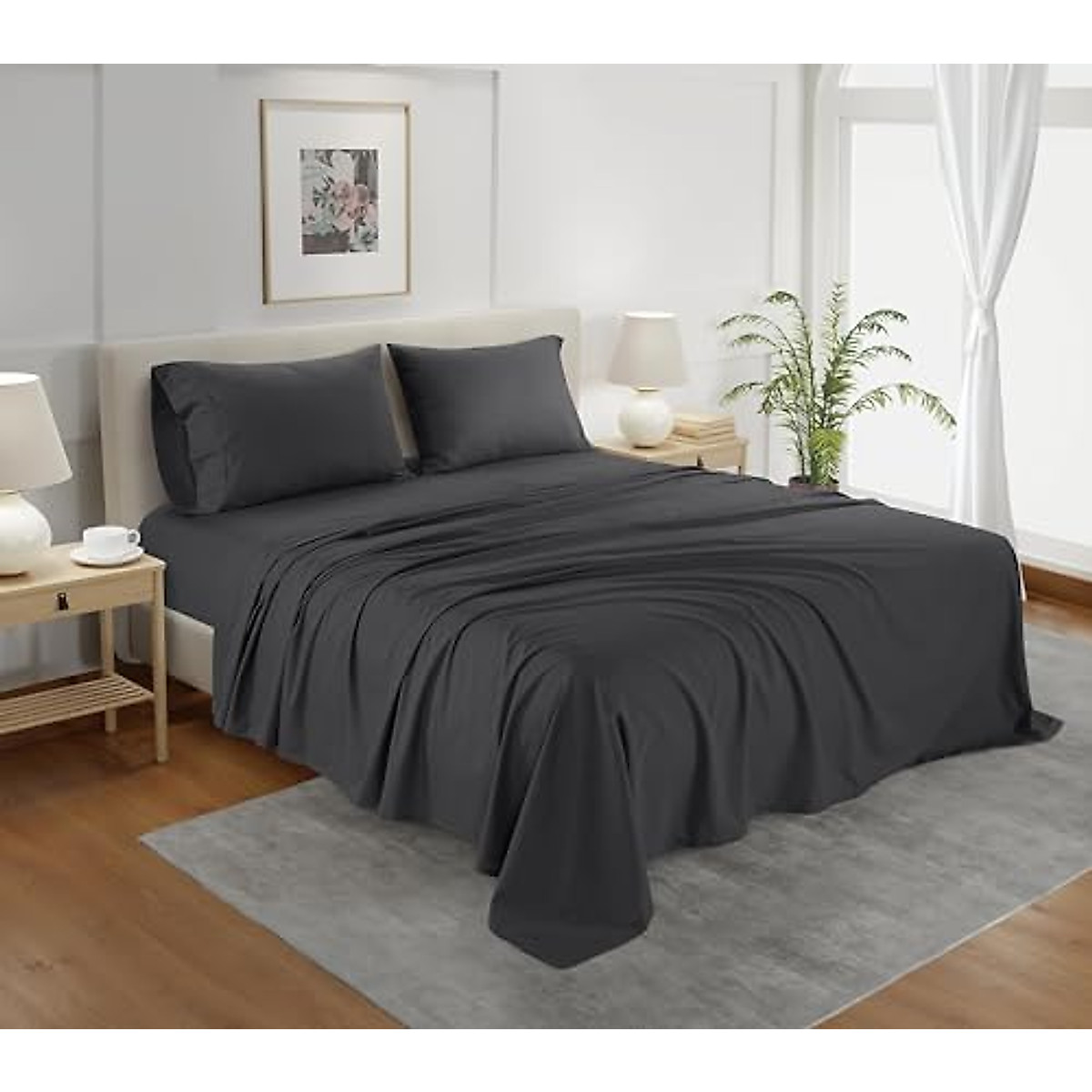 Queen Sheet Set For Queen Size Bed, Egyptian Cotton Sheets Queen Size With Bedding Sheets & Pillowcases. 800 TC Queen Bedding Hotel Sheets With Deep Pocket Queen Sheets (Fits Upto 18") - Charcoal