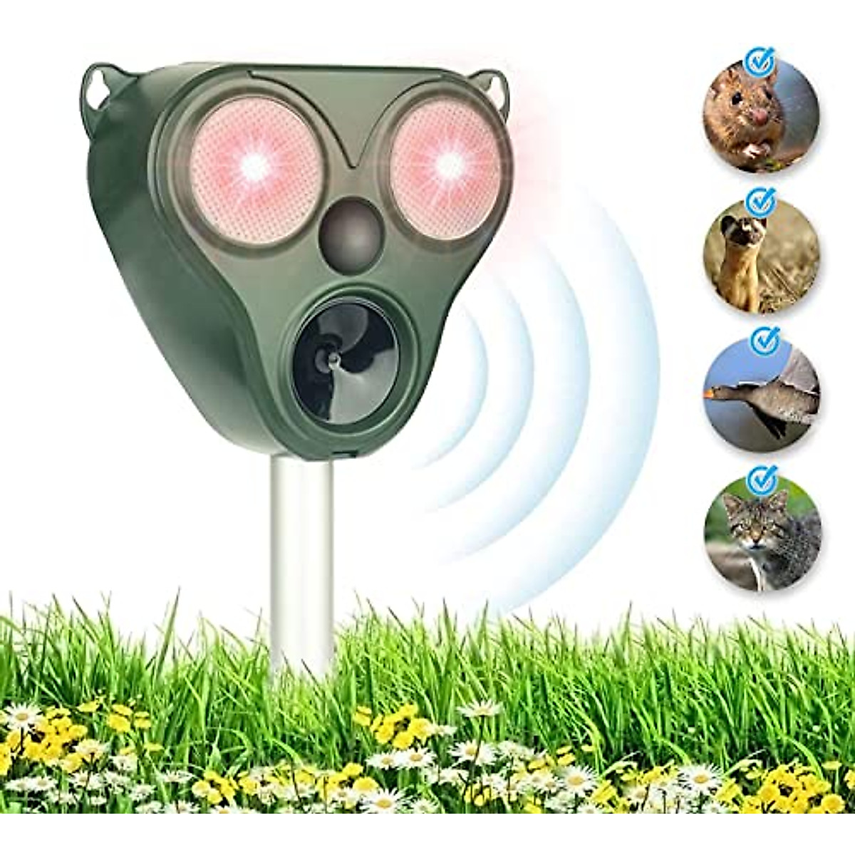 Solar Powered Animal Repellent,Animal Repeller,Ultrasonic Repellent,Dog Deterrent with Motion Sensor Waterproof Bird Repellent for Squirrels Rabbit Fox Raccoon,Yard Garden Farm