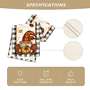 Artoid Mode Buffalo Plaid Gnome Pumpkin Maple Leaves Fall Table Runner, Autumn Kitchen Dining Table Decoration for Indoor Outdoor Home Party 13x72 Inch