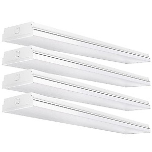 Sunco 8.5" Wraparound Garage LED Shop Light 4FT 6000K Daylight Deluxe, 60W, 7200 LM, Integrated LED, Prismatic Lens, Hardwired, Linkable, Flush Mount Ceiling Light Fixture - ETL 4 Pack