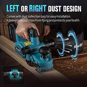 Seesii Cordless Hand Planer with 5.0Ah Battery, Adjustable 1/8-Inch Depth, Brushless Motor – Powerful Electric Hand Planer for Wood