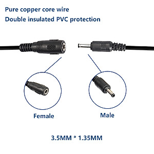 3.5mm*1.35mm DC Power wire DC Male and Female Plug to Bare Wire Open End Pigtail Power Cable Cord 3.5mm barrel jack connector for DC Power Supply Cable Repair 2 Pairs .-55 cm