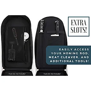 Chef Knife Bag (21+ Slots) is Padded, Includes a Padlock, Holds 21 Knives PLUS Your Knife Steel, a Zipped Tool Pouch, and More! Our Professional Line Knife Carrier Includes Name Card Holder (Bag Only)