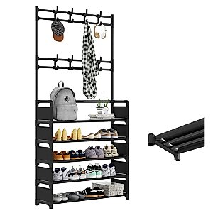 AriceHou 5-Tier Coat and Shoe Rack,Entryway Coat Rack Hallway Bench Storage Organizer with 8 Hooks and Side cloth for Living Room,Bedroom,Office Hall Trees