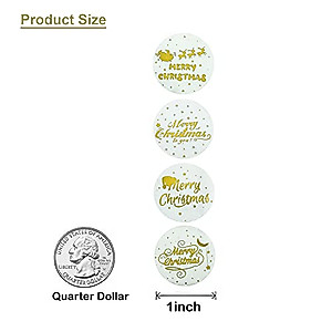 PMCDS2G 500pcs Christmas Stickers Christmas Card Stickers in One Roll for Gift Décor Card Envelopes Sealing Christmas Supplies (1" Four Golden Transparent Patterns)