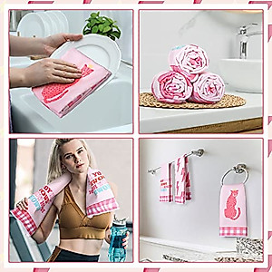 Oudain Set of 4 Pink Kitchen Towels Preppy Howdy Microfiber Dish Towels 16 x 24 Inch Smile Face Leopard Lightning Howdy Pink Decorative Hand Tea for Face Kitchen Bathroom College Dorm