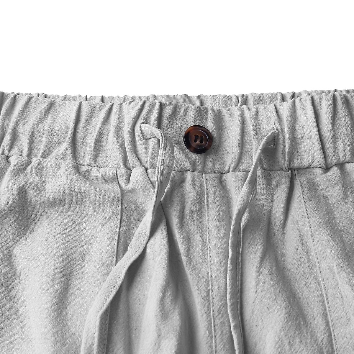 LVCBL Men's Linen Pants Elastic Waist Beach Pants with Elastic Waist Casual Trousers,Light Grey,2XL