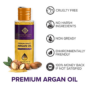 Desert Beauty Argan Oil, 4 oz, Hair Oil Treatment for Dry Damaged Hair, Leave-in Conditioner, Hydrating, Strengthens, Natural, Cruelty Free