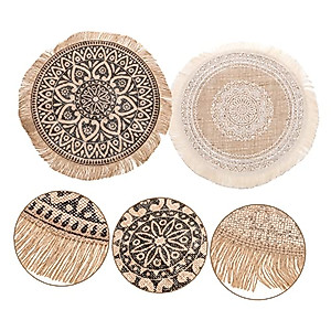 Hot Pads 10 pcs Decoration Coasters Circle Holiday Burlap Dining Woven Kitchen Party Table Mandala Placemats Jute Washable Natural Mat Round Mats Favor Macrame Cotton for