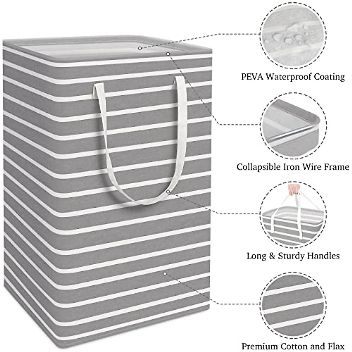 StorMiracle 2 Pack Laundry Basket, 75L Freestanding Laundry Hamper, Foldable & Waterproof Clothes Hamper Laundry Bin with Reinforced Handles for Laundry Room, Bedroom, Living Room, Grey