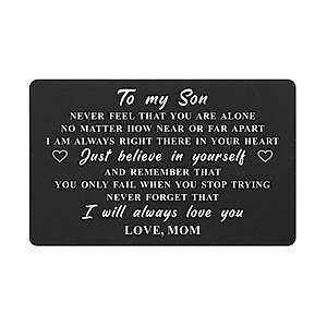 DEGASKEN To My Son Gifts Wallet Card from Mom, I Love You College Graduation Gifts for Son, Christmas Valentines Father's Day Presents