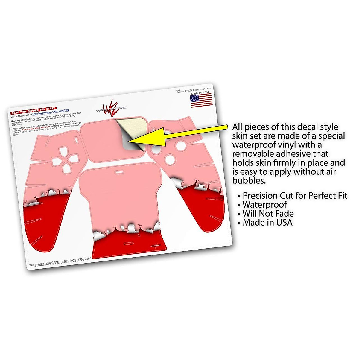 WraptorSkinz Skin Wrap compatible with Sony PS5 DualSense Controller Ripped Colors Pink Red (CONTROLLER NOT INCLUDED)