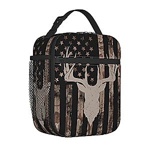 Camo Hunting Lunch Box Insulated Reusable Deer American Flag Lunch Bag Cooler Bag For Women Men Work Picnic Hiking