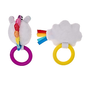 NoJo Sassy Baby Ulbright Unicorn and Cloud Multi-Colored Developmental Plush Teether Rings Two Pack with Rattle and Chime