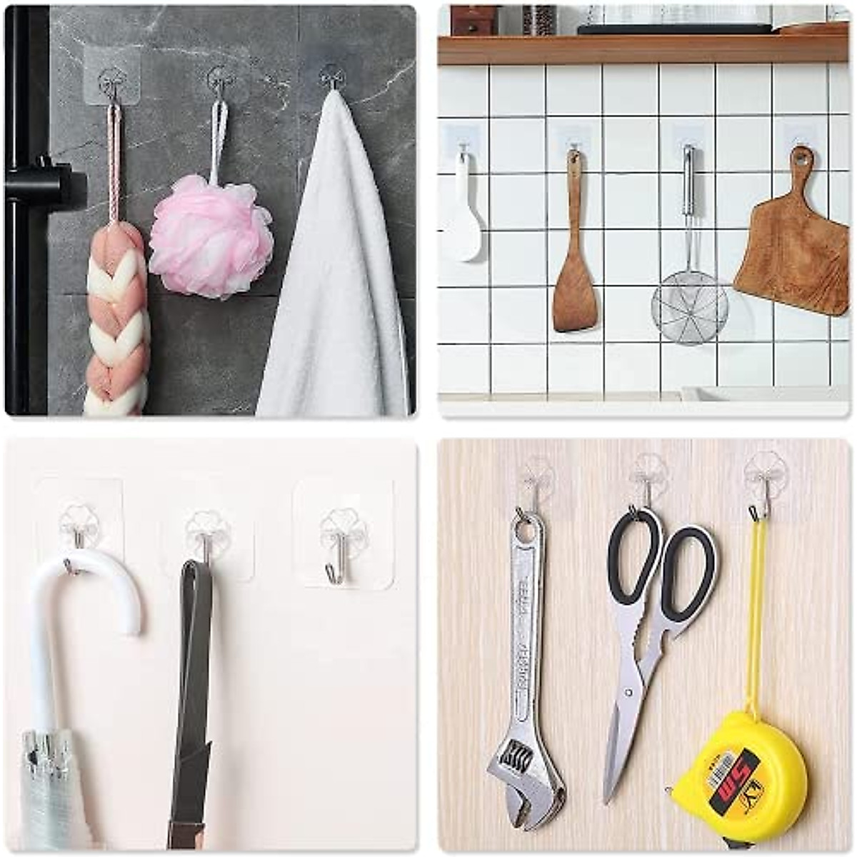 SUF Adhesive Hooks Kitchen Wall Hooks- 20 Packs Heavy Duty 13.2lb(Max)Coat and Towel Adhesive Hooks,Wall Hangers Waterproof and Oilproof for Bathroom,Kitchen and Home Sticky Hooks