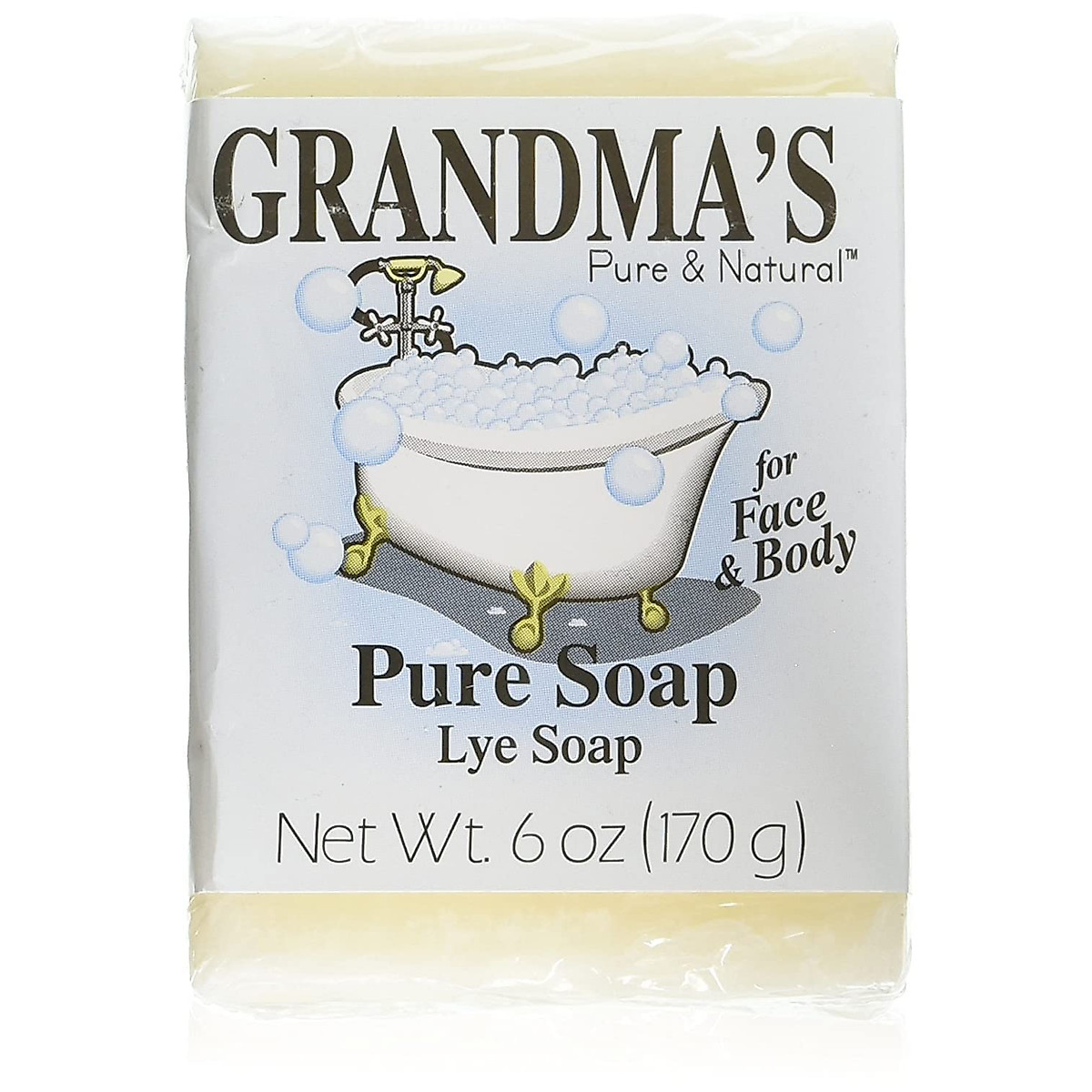 Grandma's Pure Lye Soap Bar - 6.0 oz Unscented Face & Body Wash Cleans with No Detergens, Dyes & Fragrances - 60018 (4 Pack)