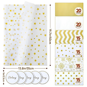 Cholancy 100 Sheets Tissue Paper for Gift Bags, 20'' x 14'' Christmas Tissue Paper for Gifts Wrapping,Gold Tissue Paper Bulk for Wedding Holiday Parties Decor