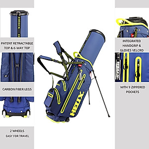 Helix Golf Stand Bag Retractable, 6 Way Dividers with Backstrap Shoulder Carry Golf Bag, Golf Bag Stand with Wheel for Traveling (Blue)