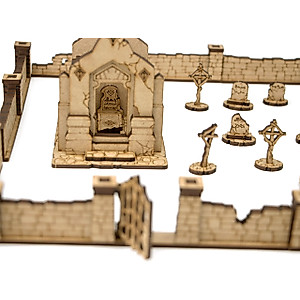 TowerRex Graveyard Crypt Cemetery D&D Terrain Buildings - DND Accessories for Dungeons & Dragons, Pathfinder, Warhammer, Tabletop Battle map Grid, Wargaming Terrain, Scenery for 32mm 28mm Miniatures