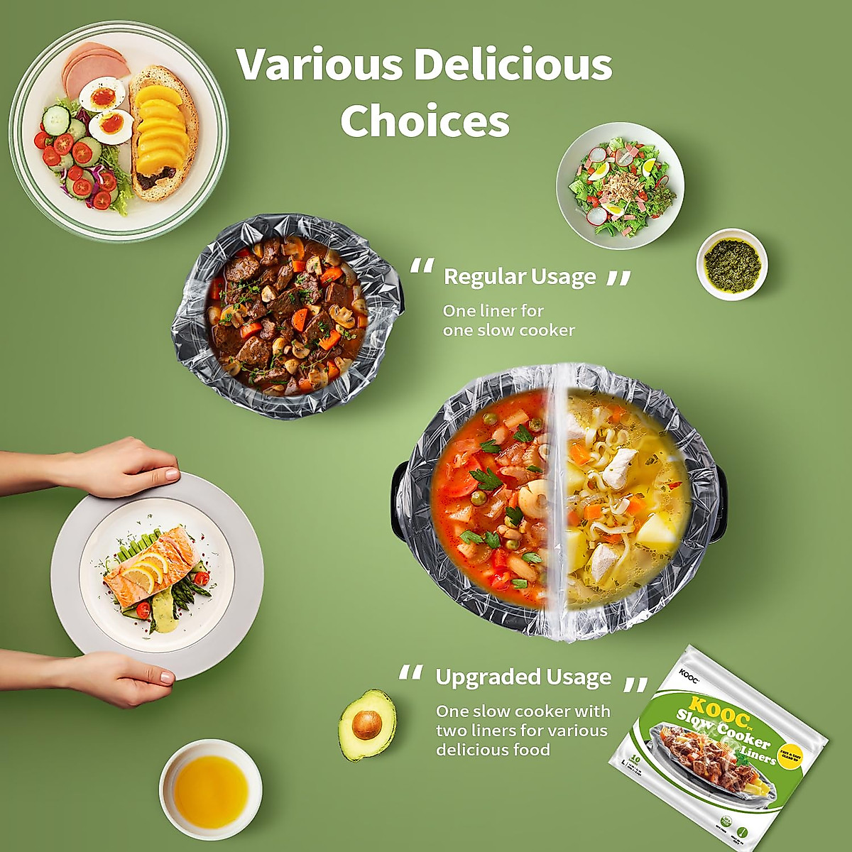 [NEW] KOOC Disposable Slow Cooker Liners and Cooking Bags, 1 Pack(10 Counts), Large Size Pot Liners Fit 4QT to 8.5QT, 13"x 21", Fresh Locking Seal Design, Suitable for Oval & Round Pot, BPA Free