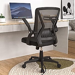 Qoroos Mesh Office Chair Ergonomic Mid Back Swivel Black Mesh Desk Chair Flip Up Arms with Lumbar Support Computer Chair Adjustable Height Task Chairs