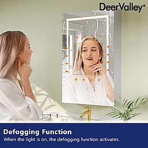 Deer Valley 24" W x 36" H Lighted Medicine Cabinet with Mirror, Led Medicine Cabinet for Bathroom with Defogger & 3-Color, Wall Mounted Mirrored Medicine Cabinets with Lights DV-1VM0187