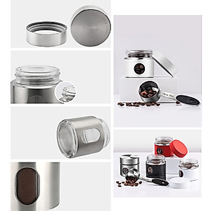 SIPLIV Coffee Canister Travel Jar, Mini Airtight Stainless Steel and Glass Food Storage Container Great for Coffee Bean and Coffee Grounds - Black, 1.4 OZ
