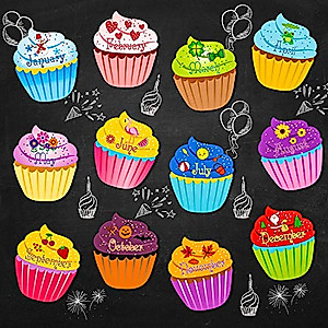 Birthday Cupcakes Cutouts Classroom Bulletin Board Cutouts Chart Decorations with Glue Point Dots for Classroom Bulletin Board School Birthday Party Accent Calendars, 9.6 x 11.6 Inch