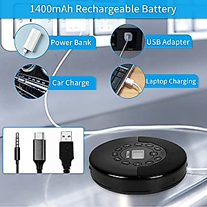 CD Player Portable with Bluetooth Rechargeable CD Player with Headphones Personal Walkman CD Player for Car,Travel,Home,Personal CD Player Built-in Speaker Stereo Compant CD Player