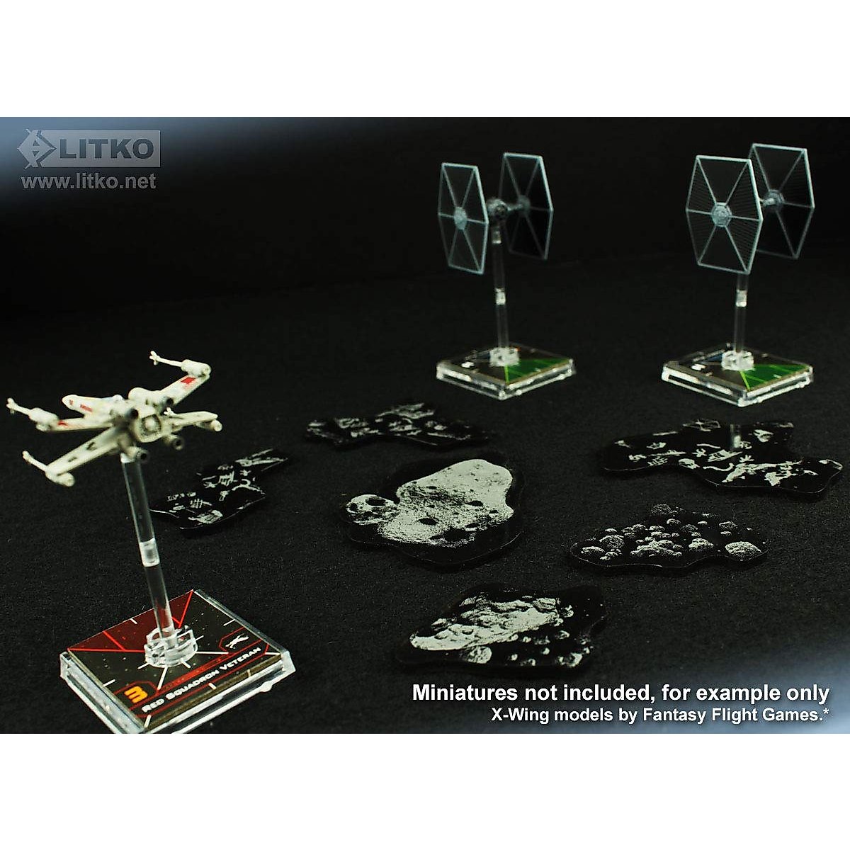 LITKO Space Fighter 2nd Edition Asteroid & Debris Templates Compatible with Star Wars: X-Wing Second Edition, Translucent Grey (6)