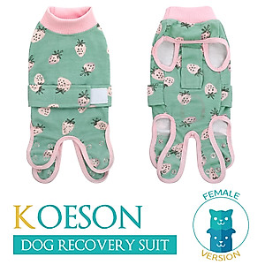 KOESON Dog Recovery Suit After Surgery, Soft Dog Spay Recovery Suit Female, Anti Licking Abdominal Dog Surgery Suit Pet Surgical Shirt, Breathable Dog Onesie E-Collar & Cone Alternative Strawberry M