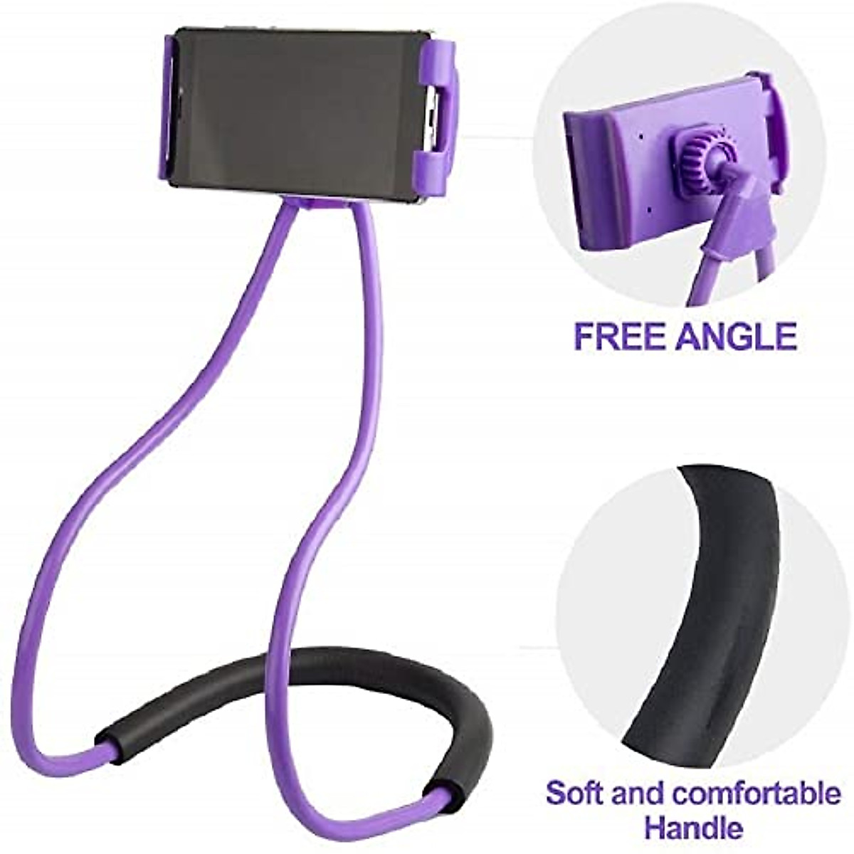 Lazy Gooseneck Cell Phone Holder, Universal Mobile Phone Stand, Lazy Bracket, 360 Rotating Free Neck Phone Holder, DIY Flexible Mount Stand with Multiple Function (Purple)