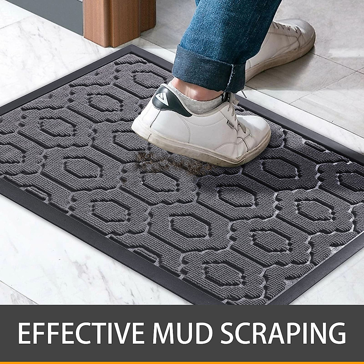 Door Mats Outdoor for Front Door, 29.5"x17" Non Slip Welcome Mats Outdoor Low-Profile Indoor Rug Entryway Doormat for High Traffic Areas, Grey Durable Door Mat