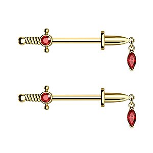 CM Crareesi Mania Dagger Nipple Ring 14G Gold Nipple Rings 316L Surgical Steel Nipple Piercing Jewelry Dangle Nipple Rings Dangling Nipple Piercing Jewelry