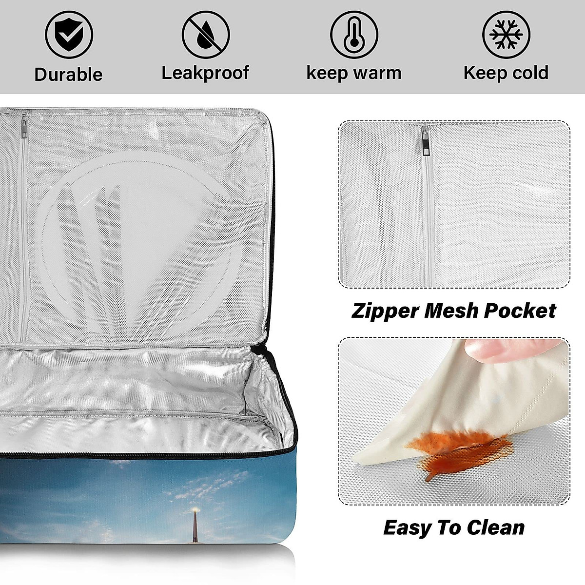 White Aircraft Take Off Runway in Daylight Sunrise Reusable Insulated Pizza Bag, Waterproof Food Delivery Bag, with Handle Lid Leakproof Pizza Holder Tote for Hot or Cold Food