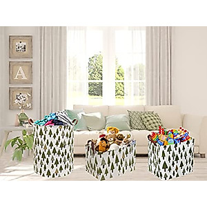 Sanjiaofen Square Woodland Storage bin, Nursery Basket,Collapsible Green Storage Box with Handles for Nursery Storage. (Square Tree)