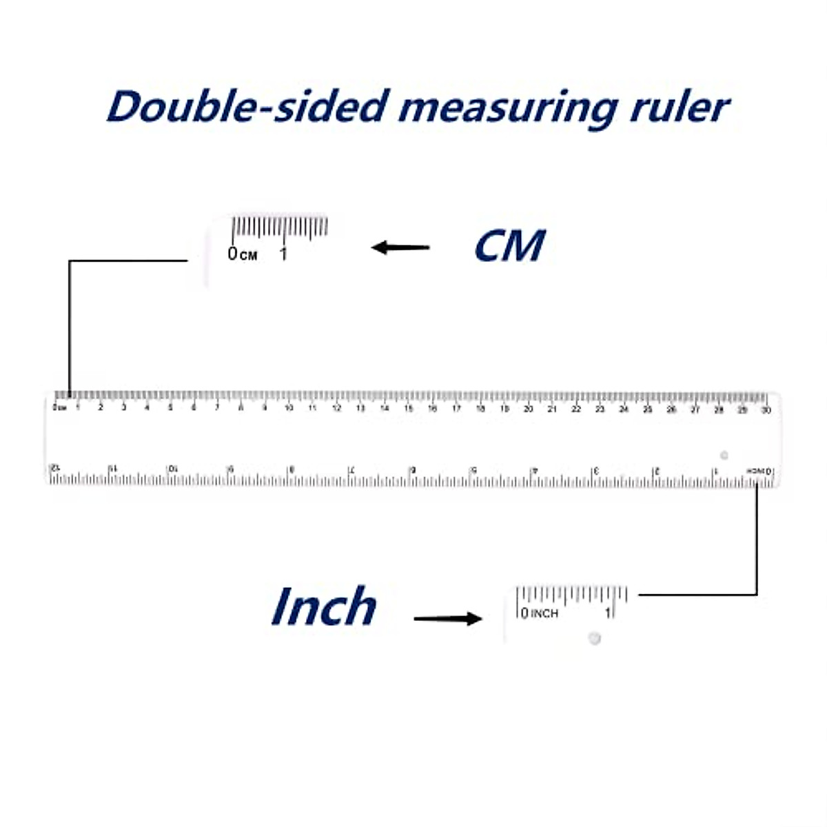 Kyweel 2 Packs of Plastic Ruler Measuring Tools, Suitable for Schools, Offices, Homes, with Inches and Metric (Transparent, 12 Inches)