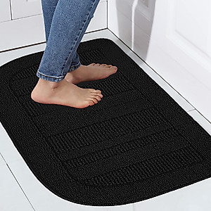 BEQHAUSE 30x18 Inch Kitchen Rug Mats, Durable Anti-Slip Absorbent Dirt-Resistant Kitchen Rug Pet Mat Machine Washable (Black)