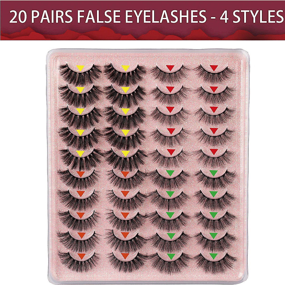 Cuckoo 20 Pairs False Eyelashes 3D Faux Mink Lashes Natural Look Wispy Fake Eyelashes,Fluffy Volume Long Thick Lashes Pack 4 Styles Mixed,with 2pc Eyelash Glue and Applicator Tool
