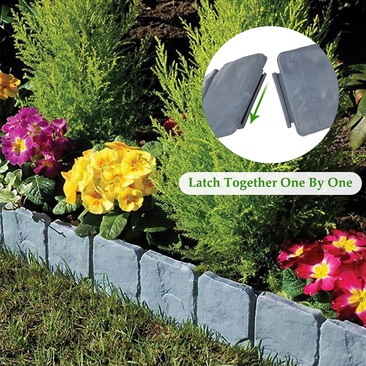 Acrux7 20 Pack Garden Edging Border, Plastic Garden Lawn Edging, DIY Grey Stone Effect Edging Plant Border, Garden Edging Flower Bed Edging for Walkways Landscape Garden Patio Lawn