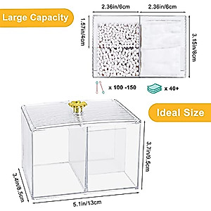 SHAIDOJIO Qtip Holder, Cotton Swabs Holder, Clear Modern Bathroom Organizer, Apothecary Jars with Lids, 3 Grids Separate Vanity Storage Jars for Cotton Ball, Swabs, Floss, Makeup Sponges(Style A)