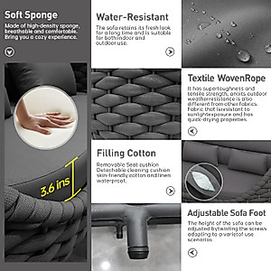 Vmopu Patio Sofa Set for Outdoor and Indoor Use All-Weather Textilene 4 Pieces Conversation Set, Sectional Sofa and Coffee Table Aluminum Frame Garden Furniture, Dark Gray