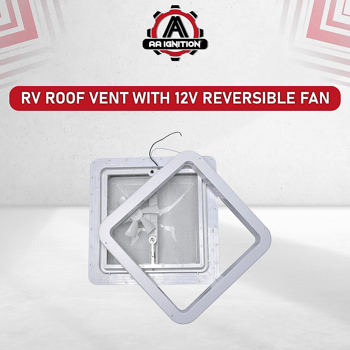 AA Ignition RV Roof Vent with 12V Fan - Fits Camper Trailer Vans, Motorhome, 5th Wheel - 14" x 14" Universal White Lid Roof Vent with 6 Blades - White Lid Inner Translucent Garnish Ring