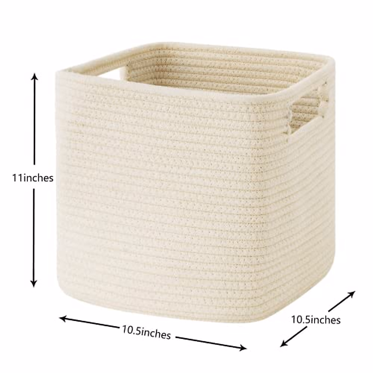 UBBCARE Set of 3 Cotton Rope Basket 11 X 10.5 X 10.5 Inches，Storage Baskets for Shelves, Woven Baskets for Organizing with Handles, Cube Storage Bins for Storage Books, Magazines, Toys, Beige