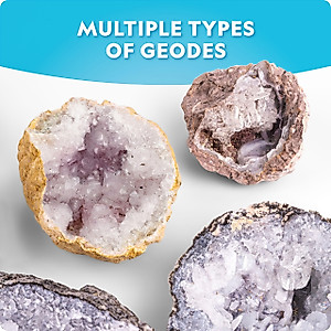 NATIONAL GEOGRAPHIC Break Open 10 Premium Geodes – Includes Goggles, Detailed Learning Guide & 2 Display Stands - Great STEM Science Gift for Mineralogy & Geology Enthusiasts of Any Age