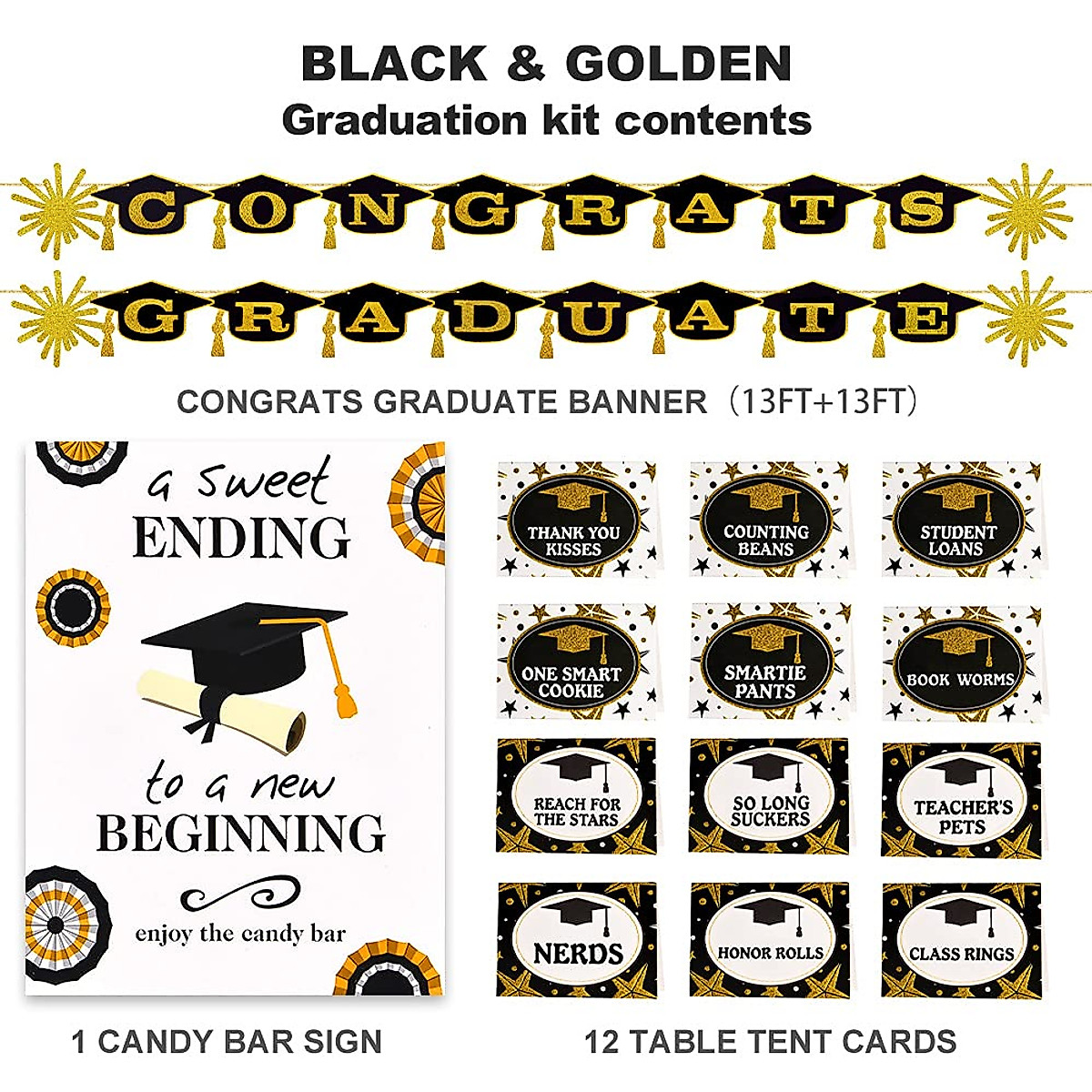 HERZOME Graduation Candy Bar Decorations 2022 Graduation Banner and Candy Bar Buffet Sign (Unframed) with 12 Label Tent Cards Set