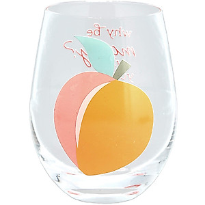 Pavilion Gift Company Why Be Moody When You Can Shake Your Booty Booty-18oz Peach Patterned Stemless Wine Glass, 18 oz, Orange